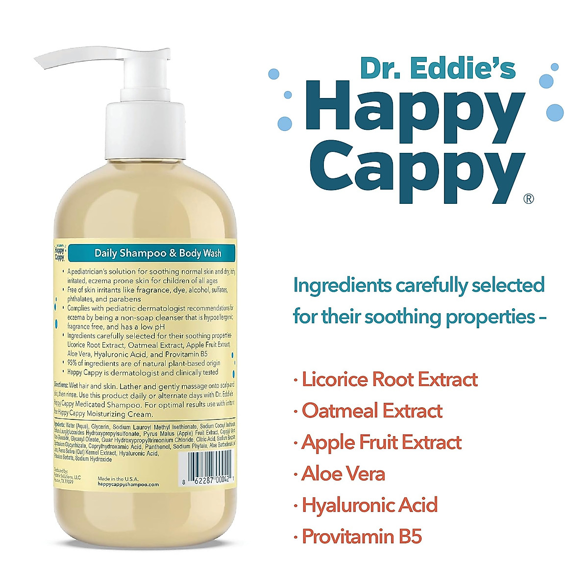 Happy Cappy Baby Shampoo and Body Wash - Eczema Body Wash for Kids, Toddler, Adults, Helps with Dryness, Reduces Itching and Redness, Dermatologist Tested, Fragrance Free - 8 Fl Oz (Pack of 2)