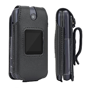 BELTRON Leather Fitted Case for Alcatel Go Flip 4 / TCL Flip Go/TCL Flip Pro Phone - Secure Form Fit Cover with Built-in Screen Protection & Rotating Metal Belt Clip (4056/4058)
