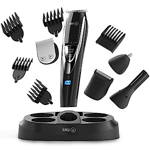 Milli-U Men's Waterproof Cordless Beard and Body Hair Trimmer, Self-Sharpening Steel Blades, 13 Multigroom Attachments, 1 Year Risk Free Guarantee