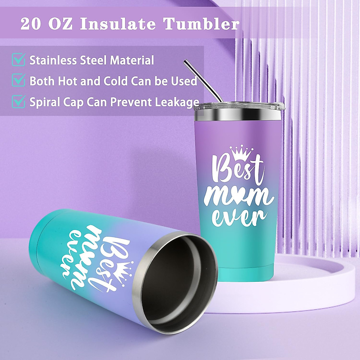 HULASO Mothers Day Gifts for Mom from Daughter, Fun Birthday Gifts for Mom Women with 20 Oz Tumbler Mothers Day Cards Canvas Tote Bag Scented Candle Makeup Bag Cute Acrylic Plaque Sign