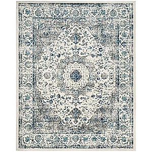 SAFAVIEH Evoke Collection 5'1" Round Ivory/Grey EVK220D Shabby Chic Oriental Medallion Non-Shedding Dining Room Entryway Foyer Living Room Bedroom Area Rug