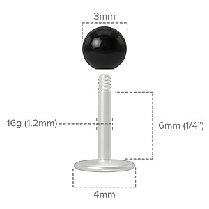 Evonix 2pc Black Labret 16g Flexible Studs Bioplast Clear Plastic Bioflex Monroe Lip Piercing Jewelry 6mm