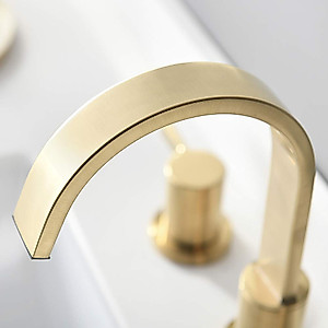 Phiestina 8 Inch 3 Hole 2 Handle Waterfall Widespread Brushed Gold Bathroom Sink Faucet with Metal Pop-Up Drain, WF040-1-BG