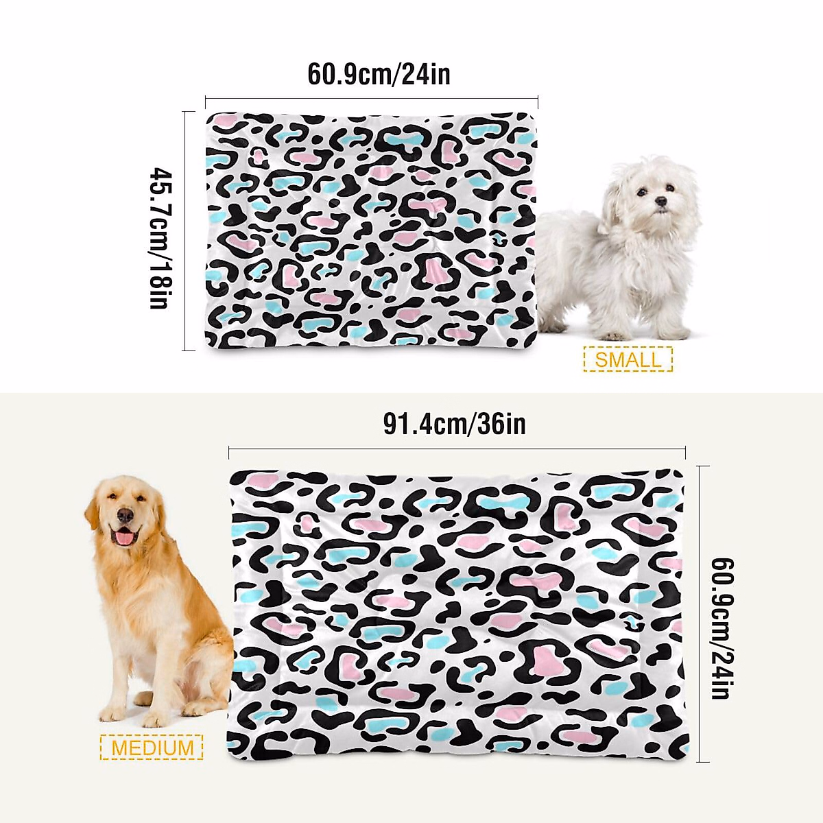 YETTASBIN Leopard Crate Pet Bed, Portable Washable Dog Cat Mat, Soft Comfortable Pet Mattress with Non-Slip Bottom for Dogs Cats Sleeping, 24 x 18 Inch