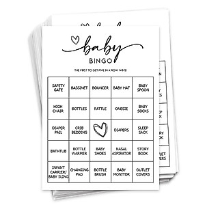 All Ewired Up Baby Bingo Game (50 Unique Cards) Pre-Filled Fun Baby Shower Game Activity, Preforated Calling Cards, Gender Neutral Boy or Girl, Minimalist