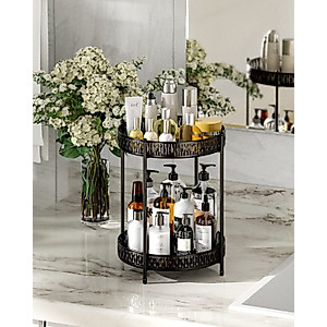 EKNITEY Bathroom Tray Organizer Counter - 2 Tier Countertop Organizers for Makeup Vanity Skincare Perfume Cosmetics (Black)