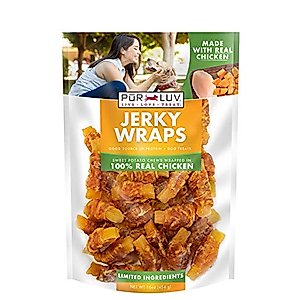 Pur Luv Chicken and Sweet Potato Jerky Wraps Rawhide Free Dog Treats, Healthy, Easily Digestible, Long Lasting, and High Protein Dog Treat, 16 oz, Brown
