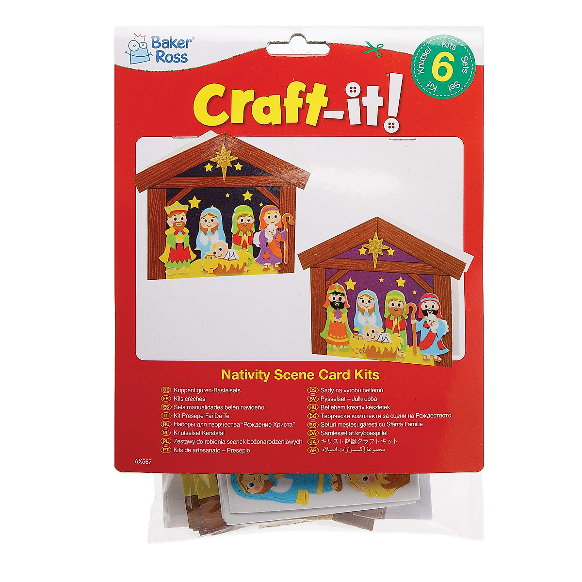 Baker Ross AX567 Nativity Scene Card Craft Kits for Kids - Pack of 6, Children's Christmas Arts, Crafts and Decorations
