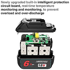 DKSIDKN 2Pack 18V 6.0Ah BL1860 Lithium-Ion Replacement Battery Compatible with Makita BL1830B BL1860B BL1840B BL1815 LXT-400 18Volt Cordless Tools with LED Indicator