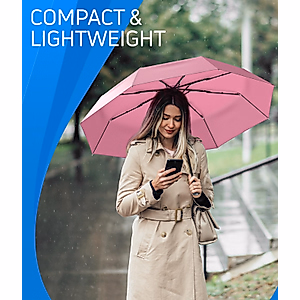 Rain-Mate Compact Travel Stick Umbrella - Pocket Portable Folding Windproof Mini Umbrella - Auto Open and Close Button and 9 Rib Reinforced Canopy