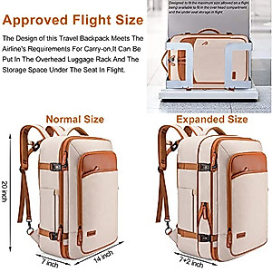Lumesner Carry on Backpack, Extra Large 40L Flight Approved Travel Backpack for Men & Women,Expandable Large Suitcase Backpacks With 4 Packing Cubes,Water Resistant Luggage Daypack Weekender Bag,Beige