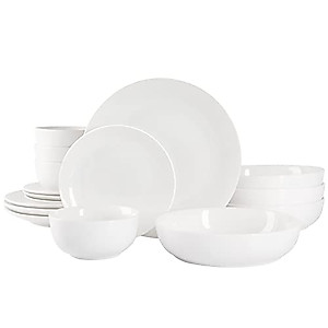Gibson Home Amelia Court Double Bowl Porcelain Dinnerware Set, Service for 4 (16pcs), White (Coupe)