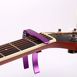 Guitar Capo, Meeland Purple Aluminium Guitar Capo Key Clamp for Acoustic Guitar/electric guitar/Ukulele/Bass With Guitar Picks and Leather Picks Holder and Bridge Pins Puller Included