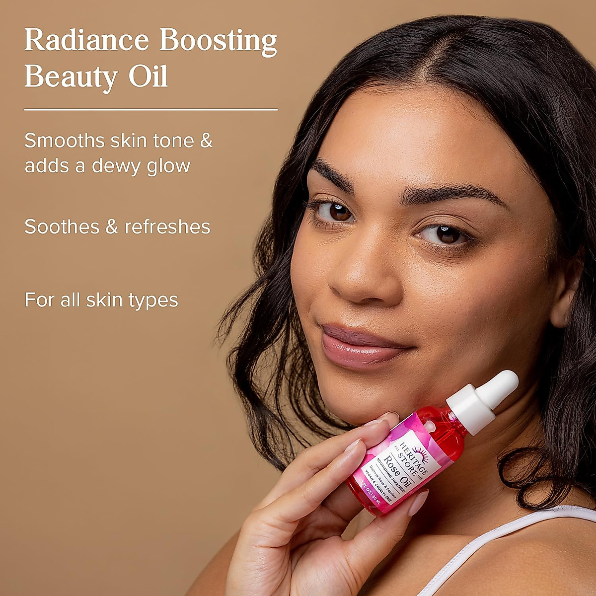 HERITAGE STORE Rose Oil Nourishing Treatment - Hydrating Face Oil for a Natural Glow - Dry to Combination Skin Care w/ Organic Rosehip Seed Oil, Damask Rose, Squalane Oil, Vegan, 60-Day Guarantee, 1oz