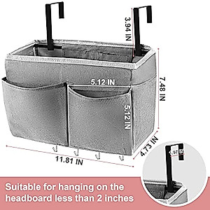 Retyion Bedside Storage Bag with 4 Hooks Multi-Function Hanging Organizer Caddy for Headboards Bunk Bed Hospital Bed (Grey)
