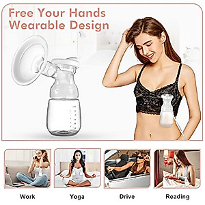 Electric Breast Pump，Double Breast Pump，Electric Double Breast Pump，Used for Home and Travel Breast Pumps，4 Mode & 9 Levels，Come with 28mm Flanges (Pink)