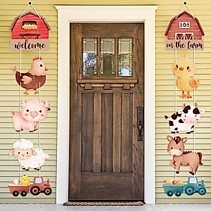 AnyDesign Farm Animal Themed Party Decoration 10Pcs Farm Animal Cutouts Banner Cute Cartoon Welcome Hanging Door Sign for Baby Shower Family Reunion Theme Party Supplies