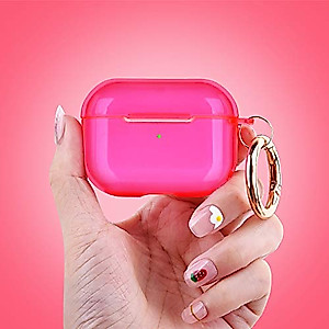 AirPods Pro Case AIRSPO Clear Case for AirPods Pro Charging Case Soft TPU Airpod Pro Protective Case 2019 with Keychain Airpods Pro Protective Cover Skin (Neon Hot Pink)