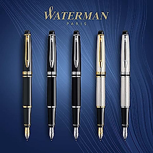 Waterman Expert Fountain Pen Gloss Black with 23K Gold Trim Medium Nib Gift Box