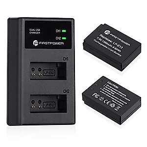 FirstPower 2-Pack LP-E12 Batteries and USB Dual Battery Charger Compatible with Canon EOS M, M2, M10, M50, M50 Mark II, M100, M200, Rebel SL1, PowerShot SX70 HS Digital Cameras