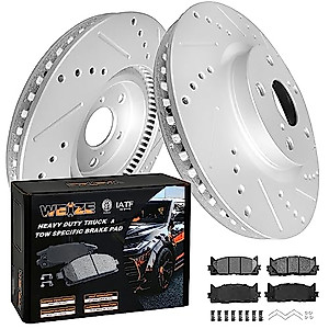 WEIZE Front Carbon Fiber Ceramic Brake Pads & Drilled/Slotted Brake Rotors Kit, Fit for Toyota Camry Avalon Lexus ES350 ES300H