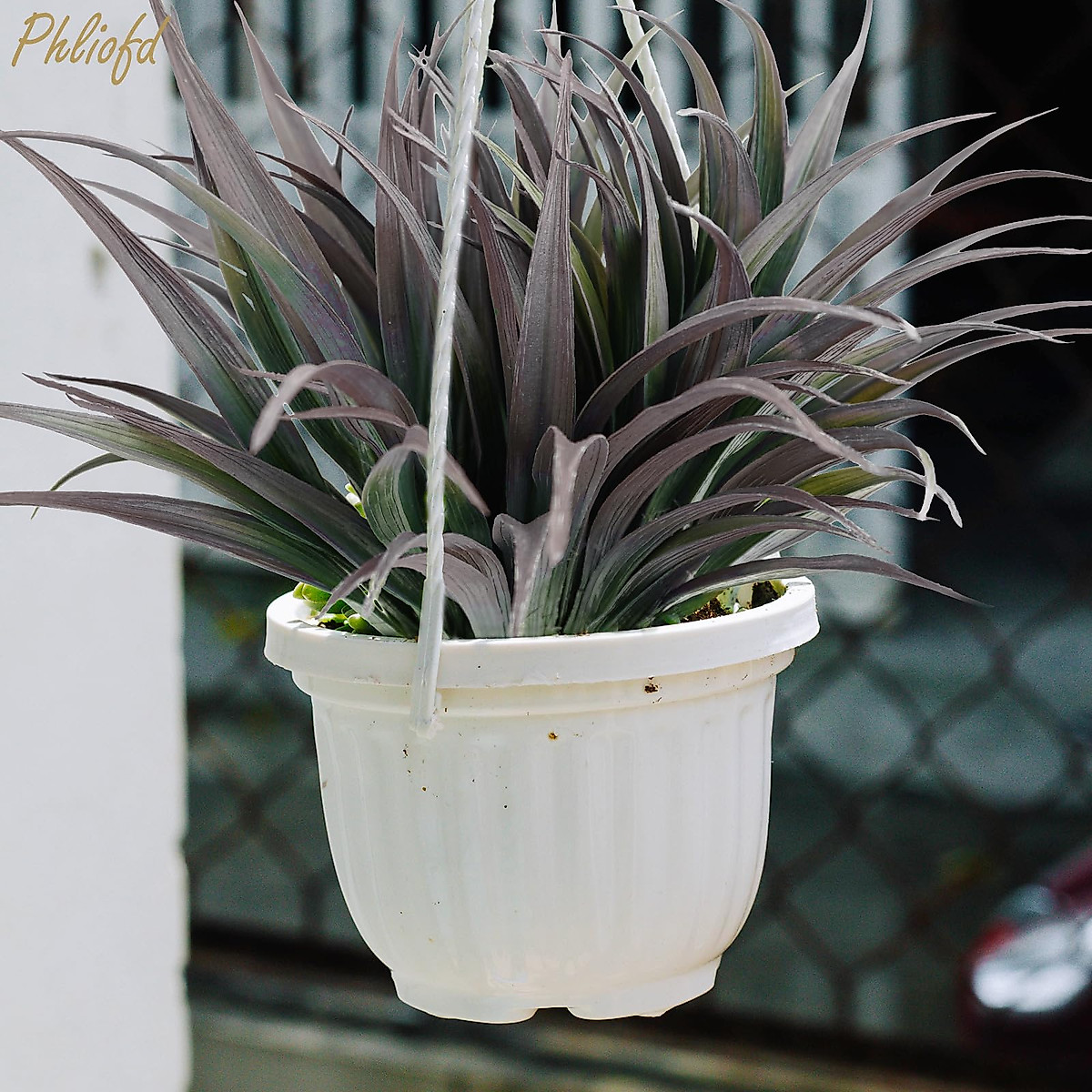 Phliofd 6Pcs Artificial Grass Fake Plants 17.3in Outdoor Plants UV Resistant Faux Greenery Stems Fake Grass for Home Window Garden Office Patio Pathway Front Porch Halloween Décor Green & Black