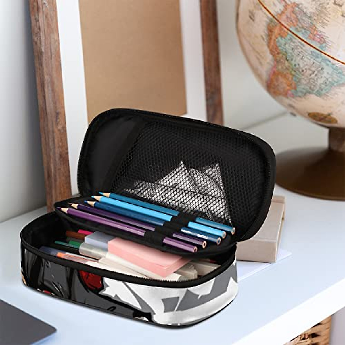 GzLeyigou Skull Skateboard Pencil Case Pen Holder Large Capacity Stationery Organizer Pen Bag with Zipper Pencil Pouch Makeup Brush Bag for Adult Teen Boy Girls Students School College Work Office