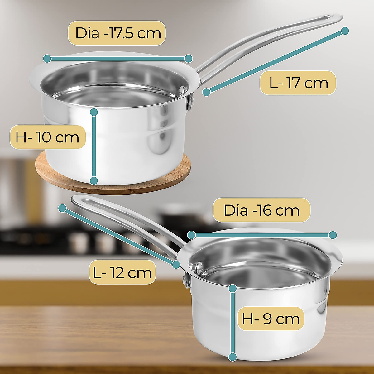 KSJONE Set of 2 Professional Grade Saucepan with Stay Cool Handles, Kitchen Cooking Pans, Dishwasher Oven Safe & Compatible with All Stovetops Multipurpose for Home Restaurant (1 Quart & 2 Quart)