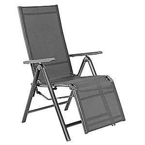 Tangkula Outdoor Folding Lounge Chair, Patio Reclining Chair W/7 Adjustable Backrest & Footrest Positions, Portable Chaise Lounge Chair w/Aluminum Frame for Poolside, Balcony, Backyard, Garden