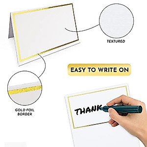 Evaster Place Cards Pack of 100 Premium Tent Name Place Cards for Table Setting with Gold Foil Border 2x3.5 inches - Perfect Place Cards for Weddings, Banquets Dinner Parties and any other Events