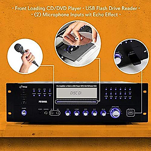 Pyle Home 4 Channel Pre Amplifier Receiver - 1000 Watt Compact Rack Mount Home Theater-Stereo Surround Sound Preamp Receiver W/ Audio/Video System, CD/DVD Player, AM/FM Radio, MP3/USB Reader PD1000A