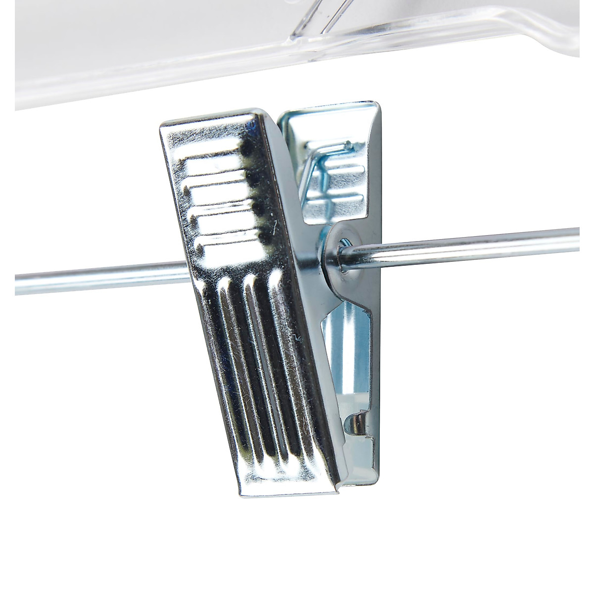 14 inch Clear Plastic Skirt and Pants Hangers - Pack of 20 - Perfect for Lightweight Fabrics Such As Rayon and Linen - Features Anchored Chrome Swivel Hooks, Hangbars, and Padded Metal Clips