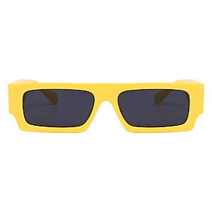 Hanj 90s Small Vintage Narrow Square Sunglasses for Men Women UV400 Trendy Retro Black Glasses Cool Rectangular Shades (Yellow)