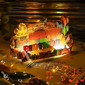 3D Musical Birthday Cards with Lights & Blowable Candle, Pet Dog Theme Funny Birthday Greeting Card, Dog Mom or Dad Bday Popup Cards for Husband Wife Friend and Every Dog Lover Play Song 'Happy Bday'