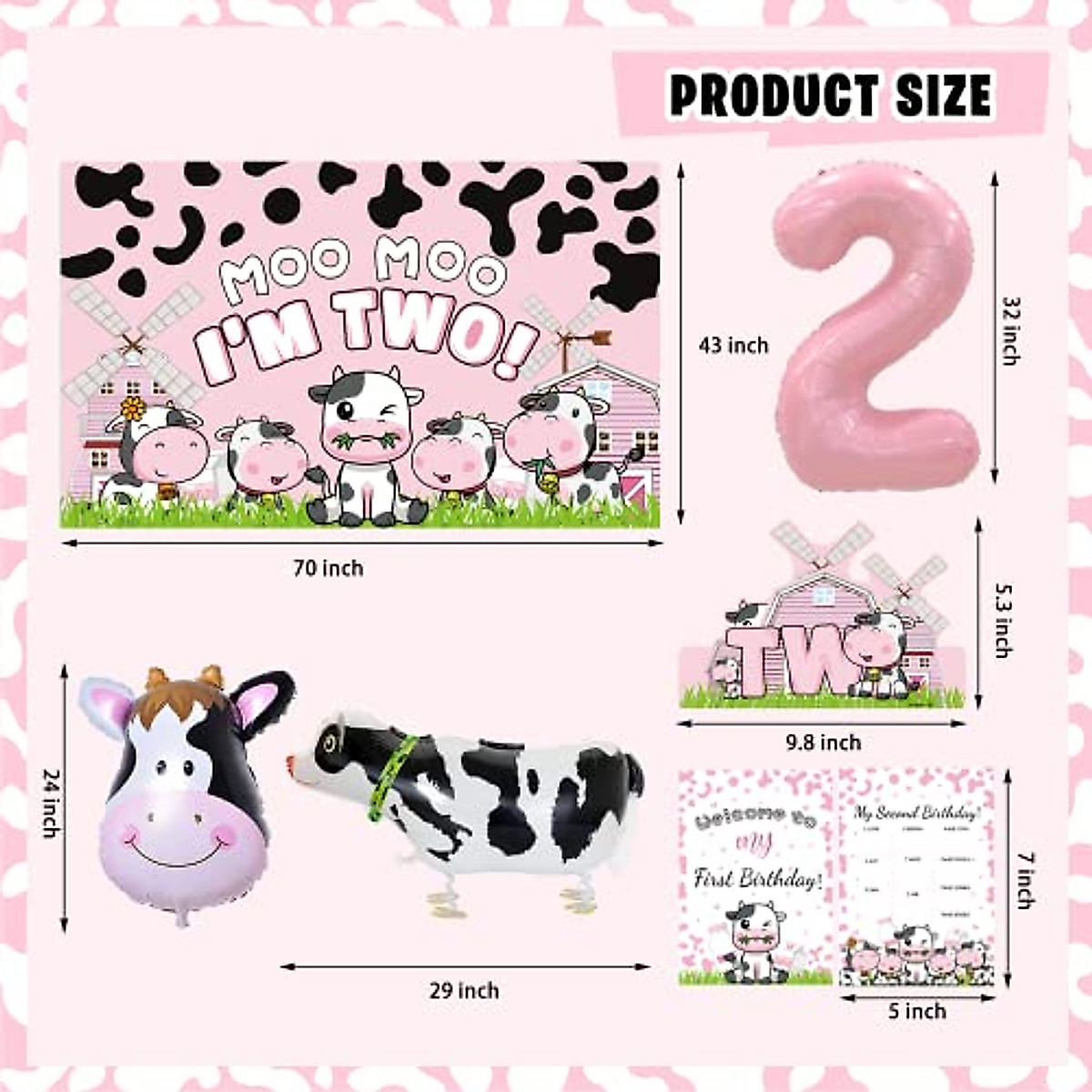 Cow Birthday Party Decorations for 2 Year, 110 Pcs Party Supplies Balloons Garland Arch Kit for Mens - Backdrop, Cake, and Cupcake Toppers, Latex Balloon, Foil Balloon, Hanging Swirls