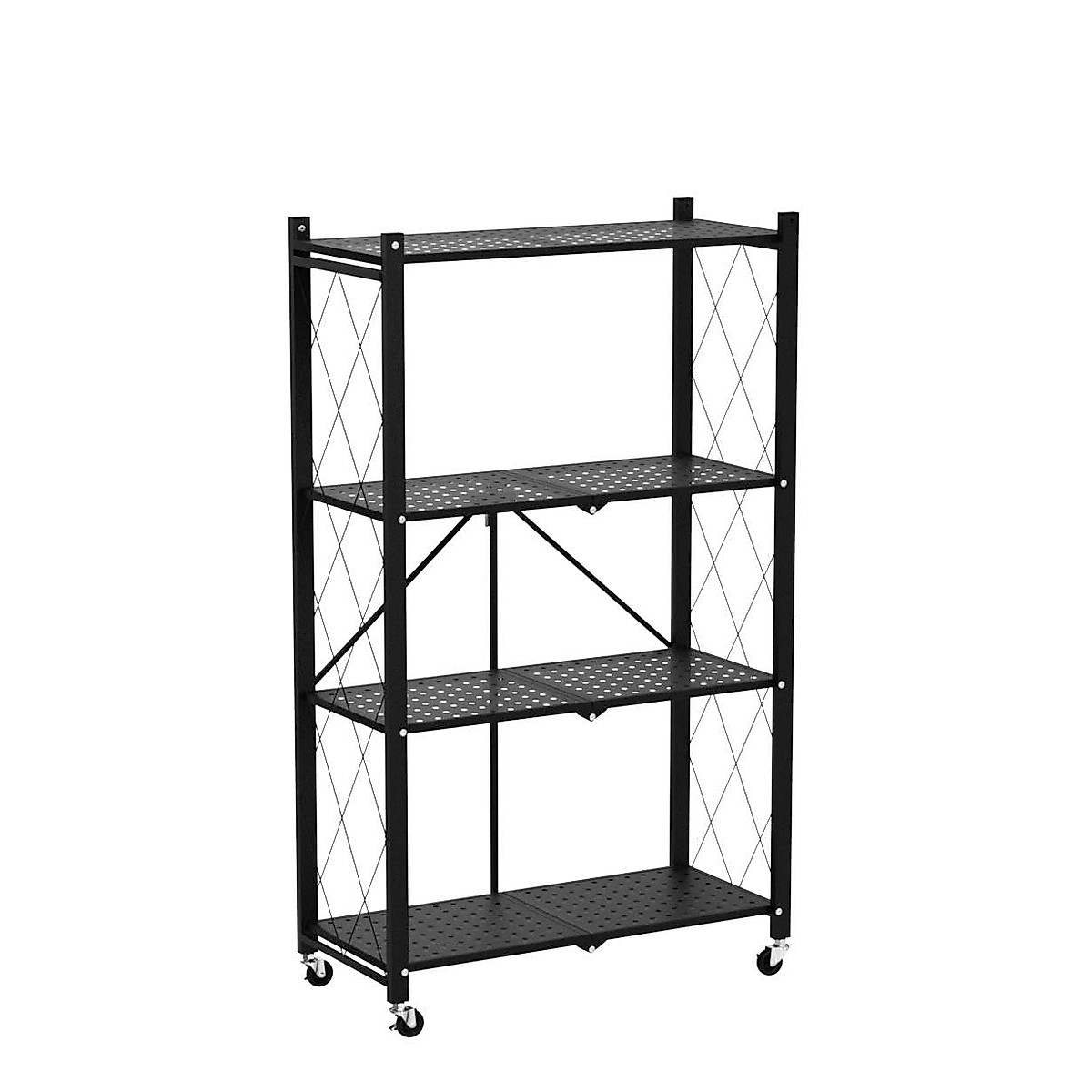 JOYBOS 4-Shelf Foldable Storage Shelves with Wheels, Heavy Duty Metal Shelving, No Assembly Organizer Wire Shelf Rack for Garage Kitchen, Basement, Pantry, Holds up to 1000 pounds…