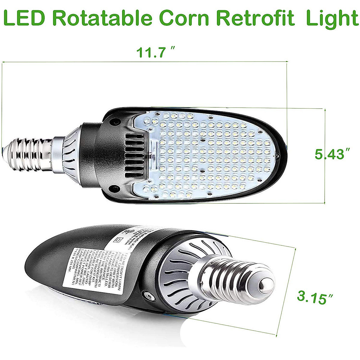 115W LED Shoebox Corn Retrofit Lamps - 5000K Daylight - Rotatable E39 Mogul Base - 15500 LM (500W MH Equiv.) - 180° Commercial LED Paddle Bulb - Retrofitting Parking Lot Wall Pack Flood Light