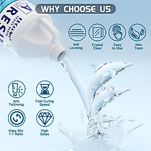 Epoxy Resin Kit - 1 Gallon Clear Resin Epoxy with Pigment, Glitter, Self Leveling Easy Mix 1:1 Casting Resin and Hardener, Resin Art Supplies for River Table Tops, Jewelry Projects, Mold Casting