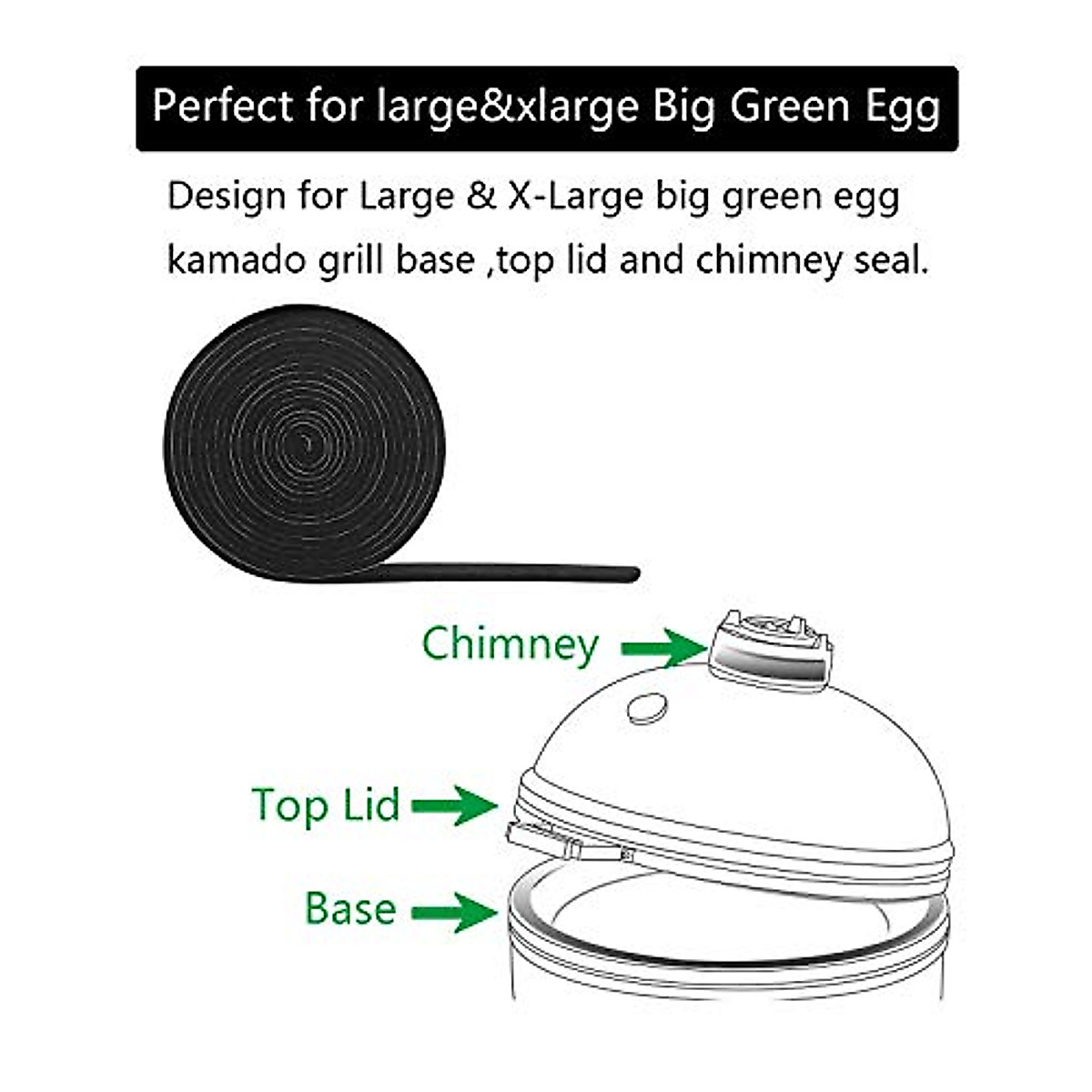 Big Green Egg Parts Green Egg Gasket Replacement with Scraper, Gasket for Big Green Egg Large and XLarge High Temp Material Self Stick 15Ft Long,7/8" Wide(Black)