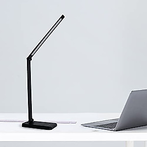Kitys Fatch LED Touch Sensing Desk Lamp with USB Charging Port, 5 Lighting Modes, 5 Levels of Brightness, 30/60 Minutes Auto Timer, Foldable Desk Lamp for Bedroom, Study Room, (Black)