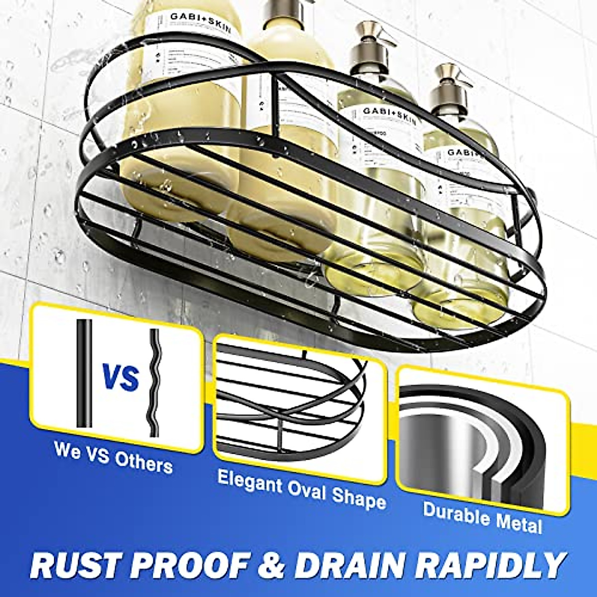 Shower Caddy Basket, Shower Shelf 4Pack, Adhesive Drill-Free, Rustproof Shower Organizer for Inside Shower & Kitchen,Shower Rack for Bathroom Storage