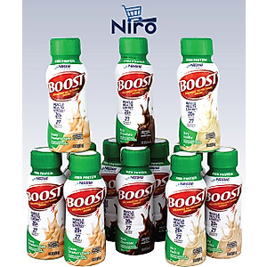 Niro Assortment | Boost High Protein Shake Variety | High Protein | Boost Rich Chocolate, Boost Creamy Strawberry, and Boost Very Vanilla Flavors | 12 Pack | Included one Niro beverage sleeve