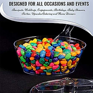 Kaya Plastic Oval Cups with Lids and Spoons - 4 oz. | Clear | 12 Sets (Pack of 2)