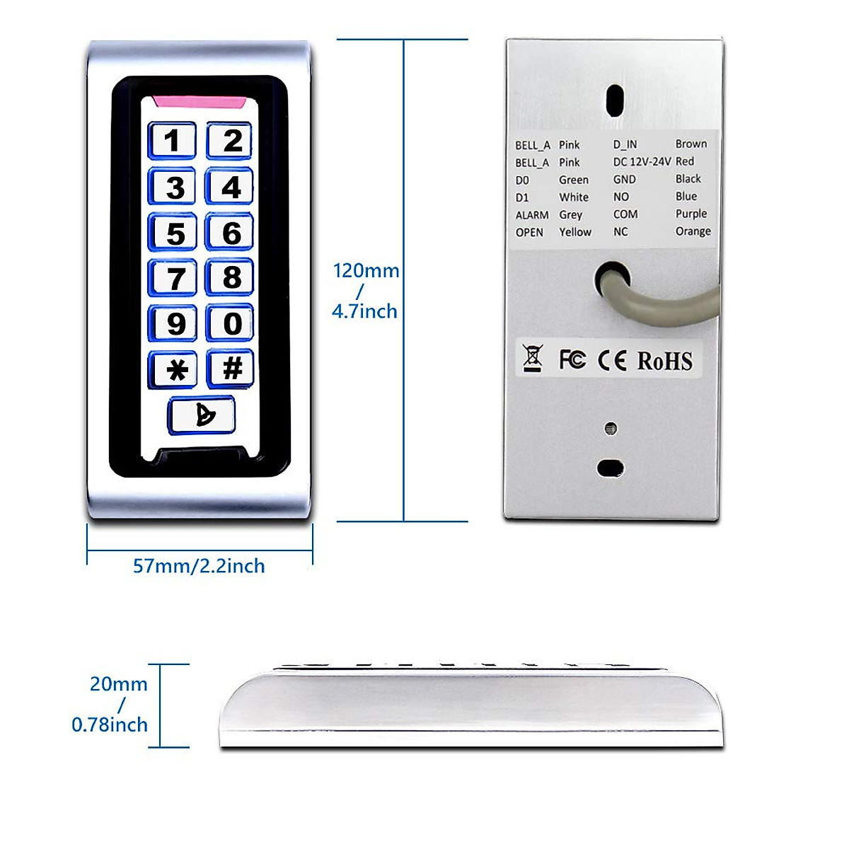 Door Access Control System Stand-Alone Password Keypad + 5PCS Proximity Keychains, Support 2000 Users Card Reader, Weatherproof, Backlight, Zinc Alloy Metal Case, for Garage Door, Gate Opener