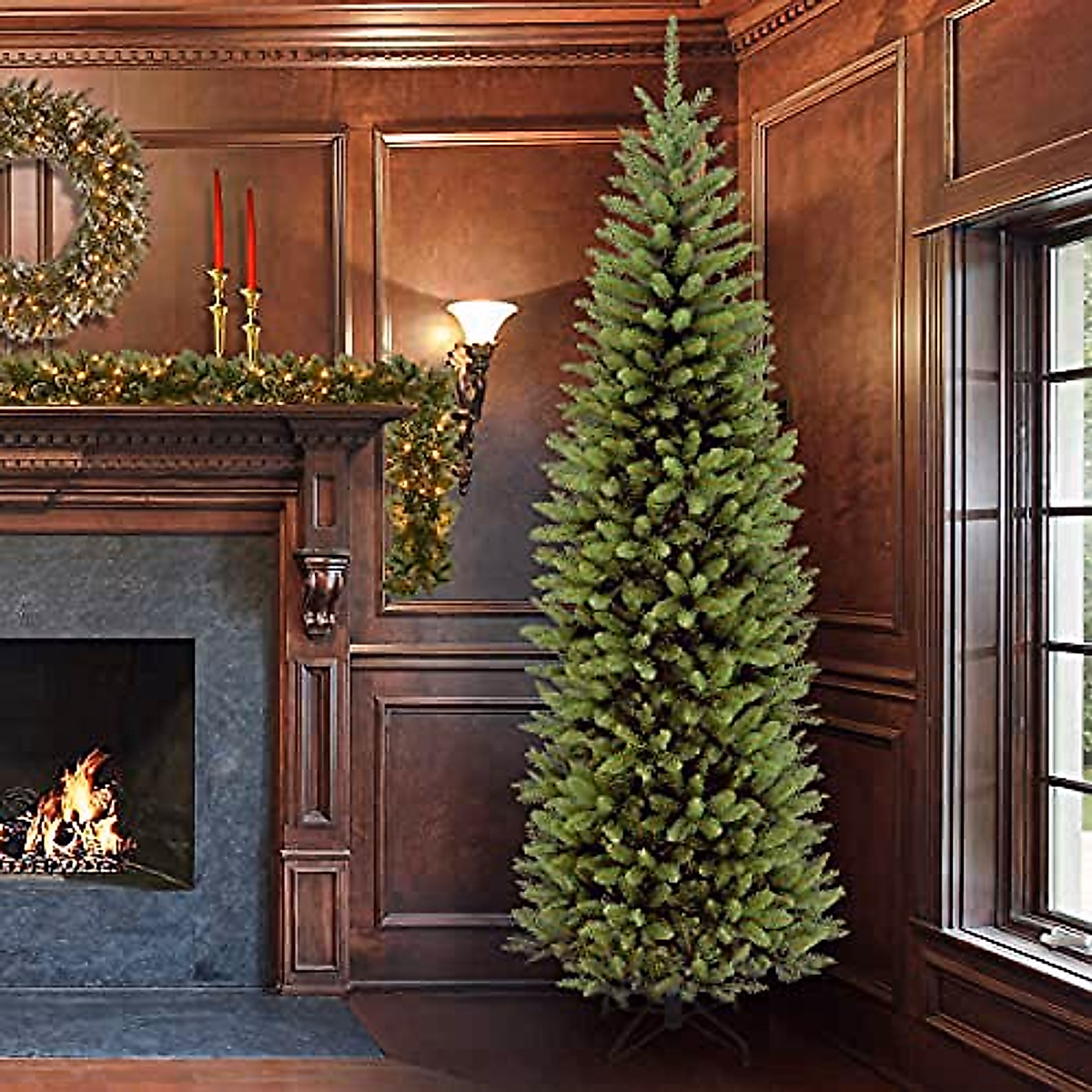 National Tree Company Artificial Slim Christmas Tree, Green, Kingswood Fir, Includes Stand, 7.5 Feet