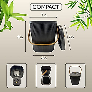 Compost Bin Kitchen - Compost Bin with Charcoal Dual Filter and Lid - Sustainable Bamboo Fiber Kitchen Compost bin countertop - Composter