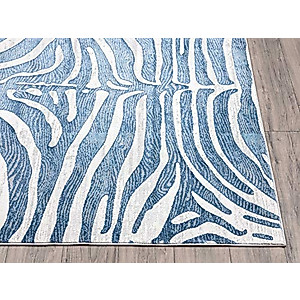 Abani Nova Collection Modern Blue & Grey Zebra Print 7'9" Xx 10'2" Area Rug Rugs Contemporary Style Animal Pattern Rug