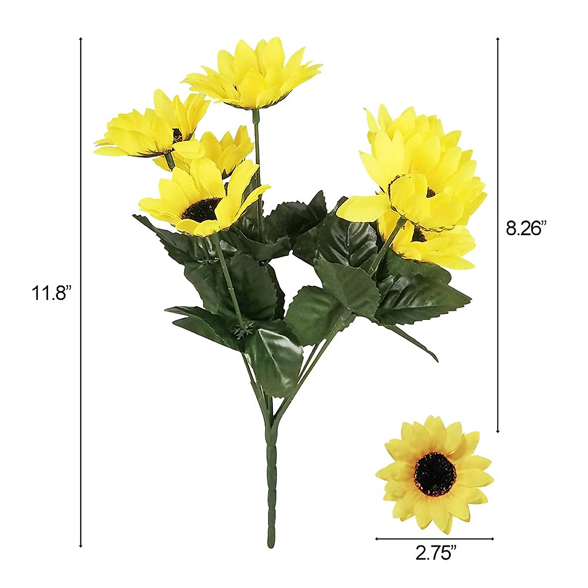 Hangnuo 4 Pack Artificial Sunflower Bouquets with Stems Silk Sunflowers Leaves Fake Sun Flower for Home Officce Parties Bridal Wedding Garden Decoration Each Bunche with 7 Heads