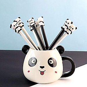 12pcs 0.5mm Cute Kawaii Animal Panda Pens Black Ink Gel Pens Fine Point Roller Pens (White)