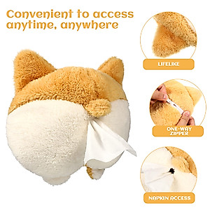VOSAREA Tissue Box Cover Soft Adorable Corgi Butt Shaped Creative Storage Bag Hanging Pouch Tissue Box Wrapper Paper Organizer Dispenser for Car Home Bathroom Vanity Countertop Tabletop